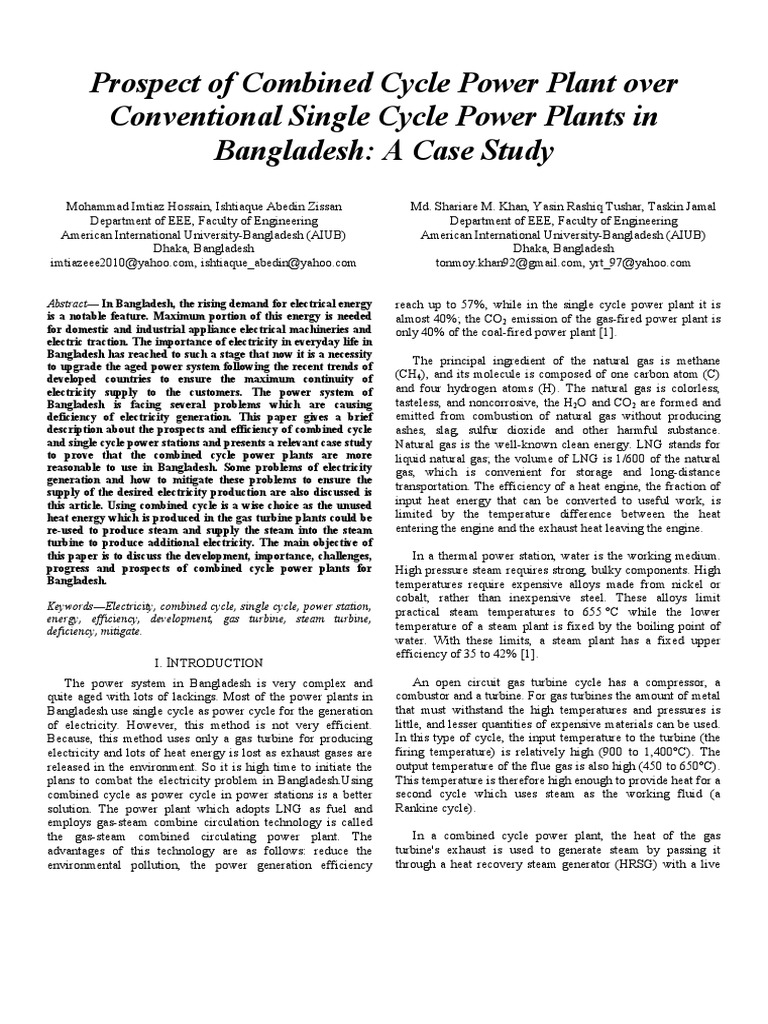 Prospect of Combined Cycle Power Plant Over Conventional Single Cycle ...