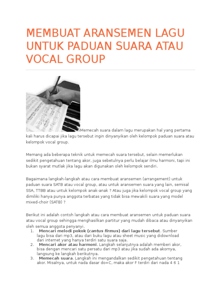 Membuat Aransemen Lagu Untuk Paduan Suara Atau Vocal | PDF
