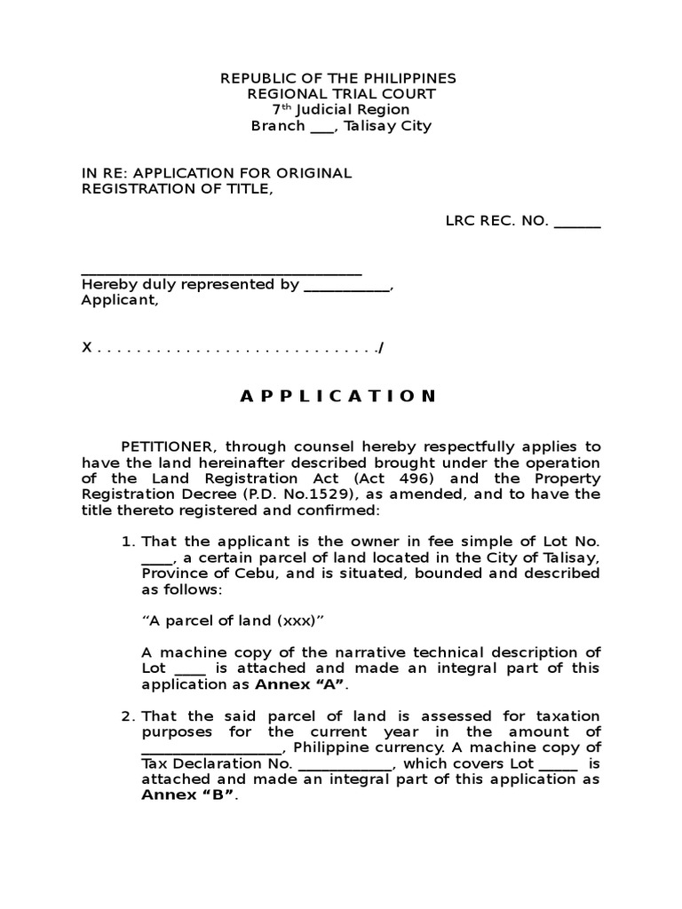 Application For Judicial Titling | PDF | Private Law | Property Law