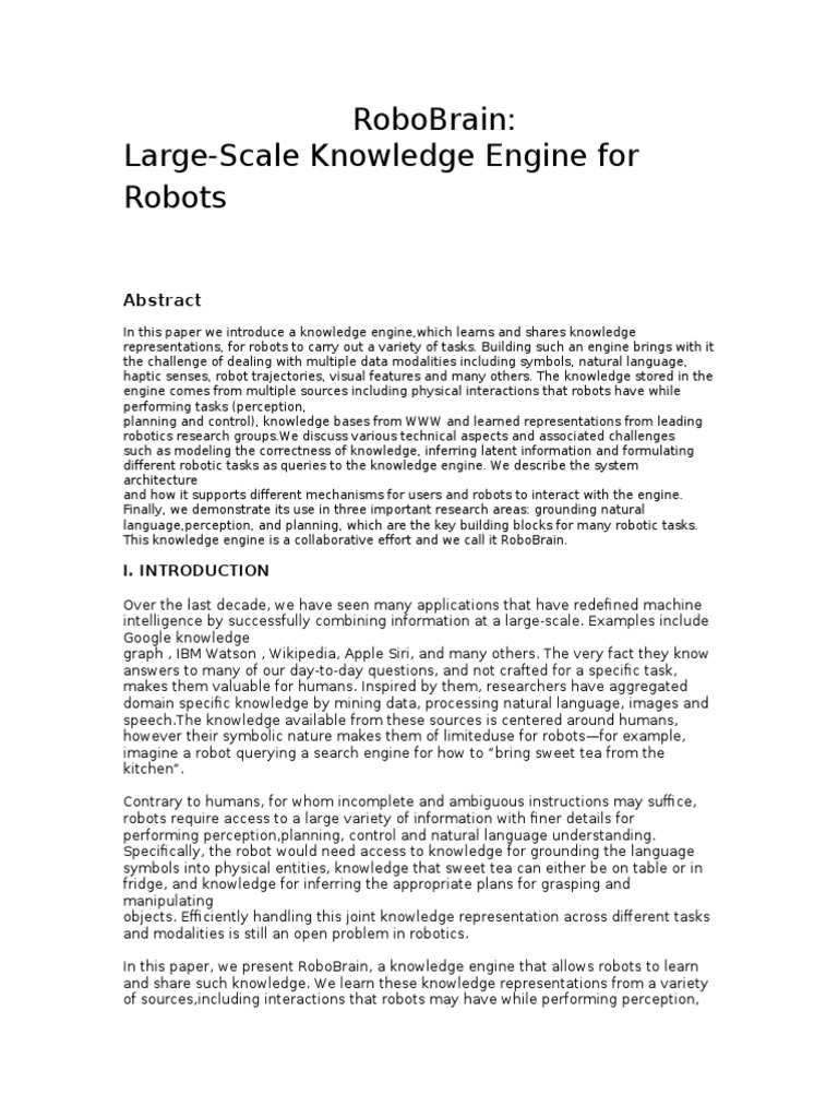 Robobrain: Large-Scale Knowledge Engine For Robots | PDF | Perception ...