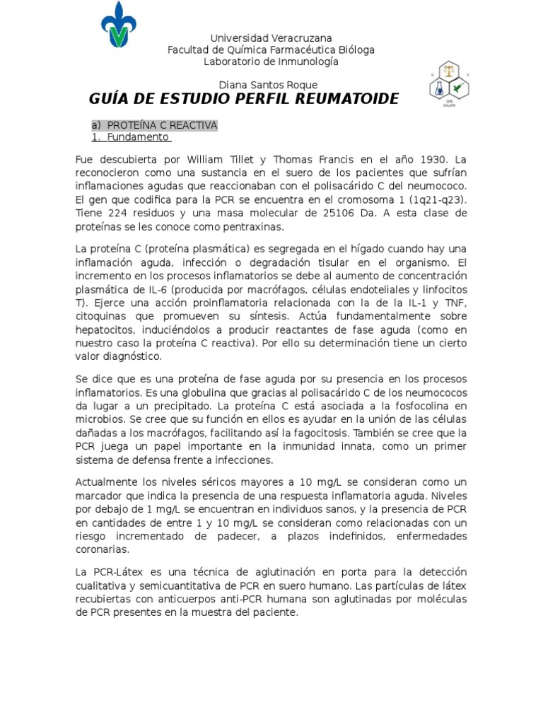 Perfil Reumatico Guia de Estudio | PDF | Proteína C-reactiva | Inflamación