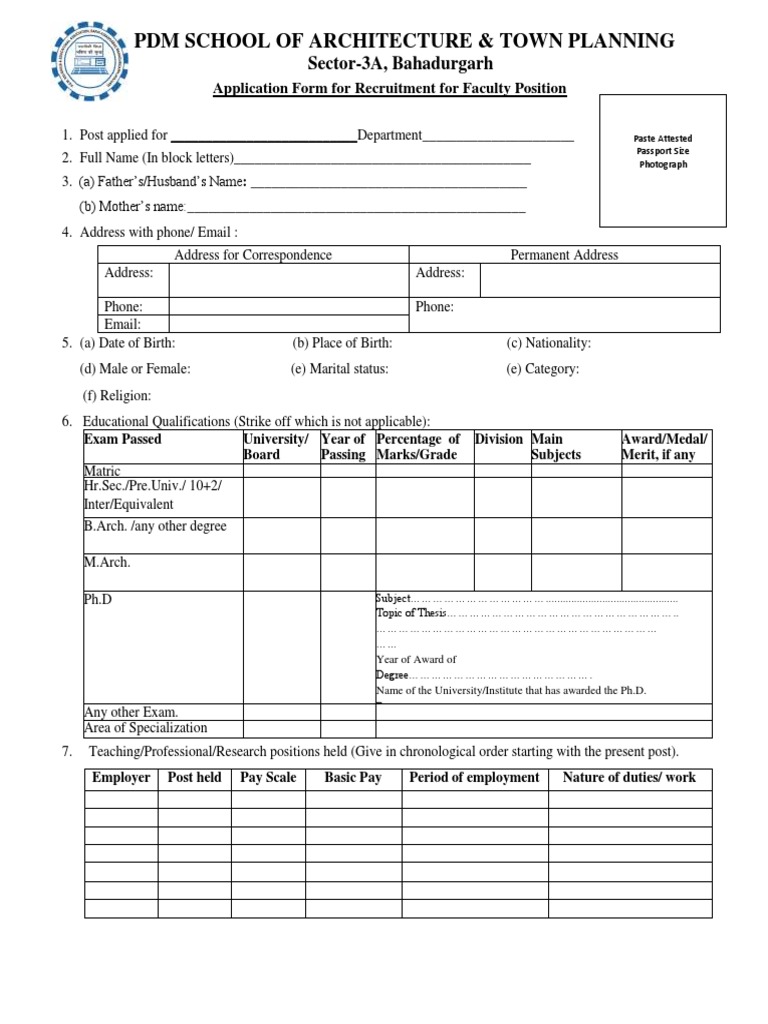 Faculty Recruitment Application Form | PDF | Doctor Of Philosophy | Thesis