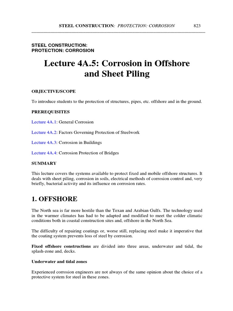 Protection Methods for Corrosion in Offshore Structures, Sheet Piling ...