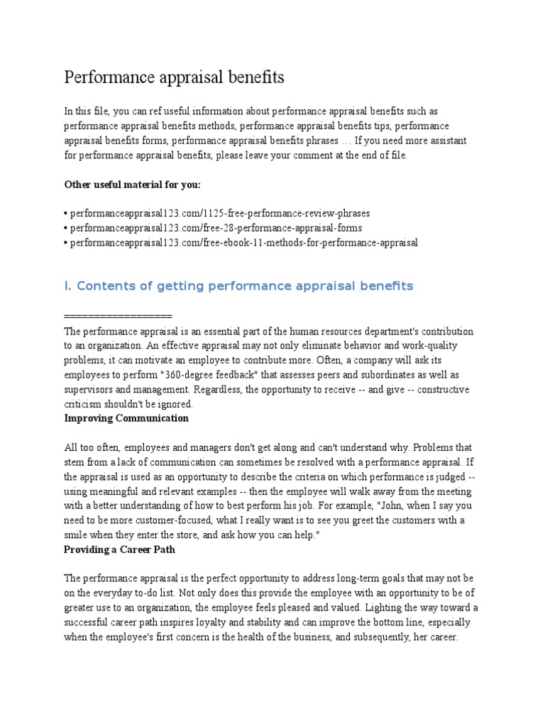 Performance Appraisal Benefits | PDF | Performance Appraisal ...