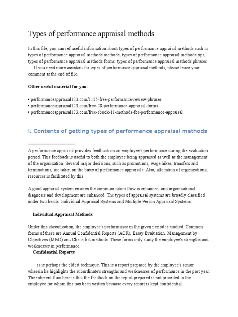 Types of Performance Appraisal Methods | PDF | Performance Appraisal ...