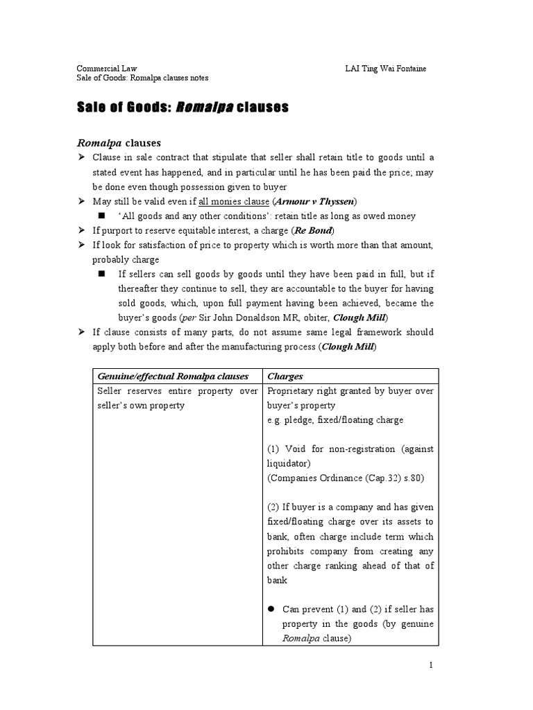Commercial Law Romalpa Clauses | PDF | Sales | Fiduciary