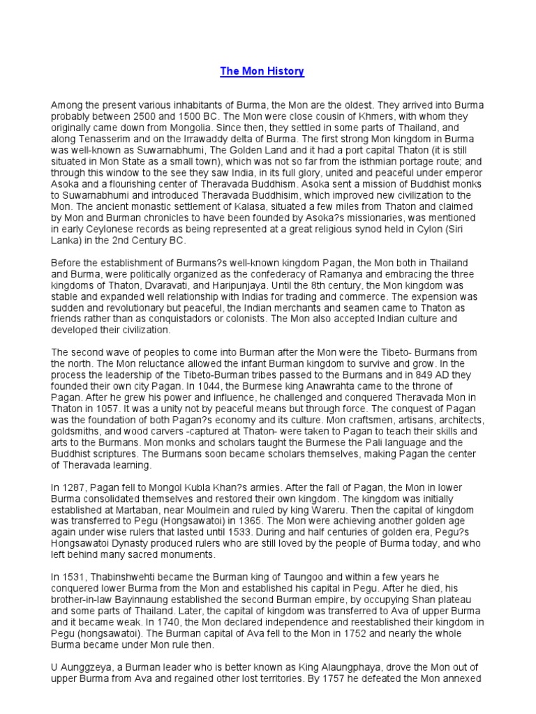 The Mon History | PDF | Myanmar
