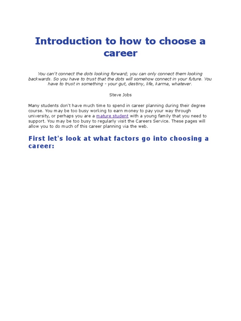 Introduction To How To Choose A Career: First Let's Look at What ...