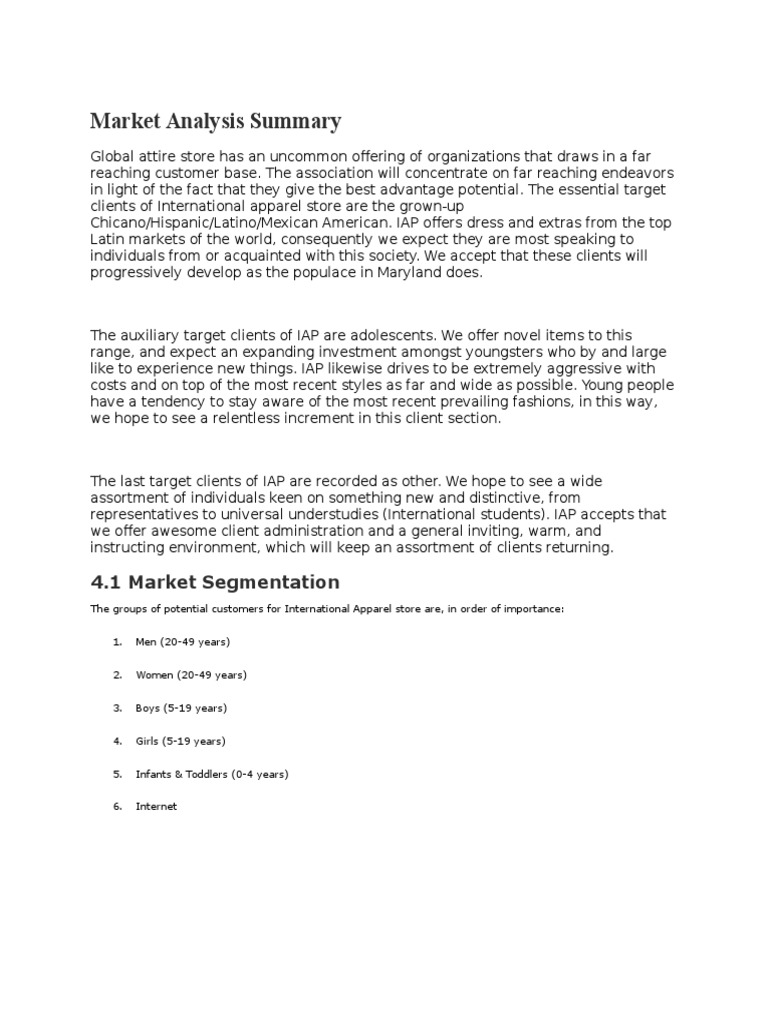 Market Analysis Summary | PDF | Retail | Clothing