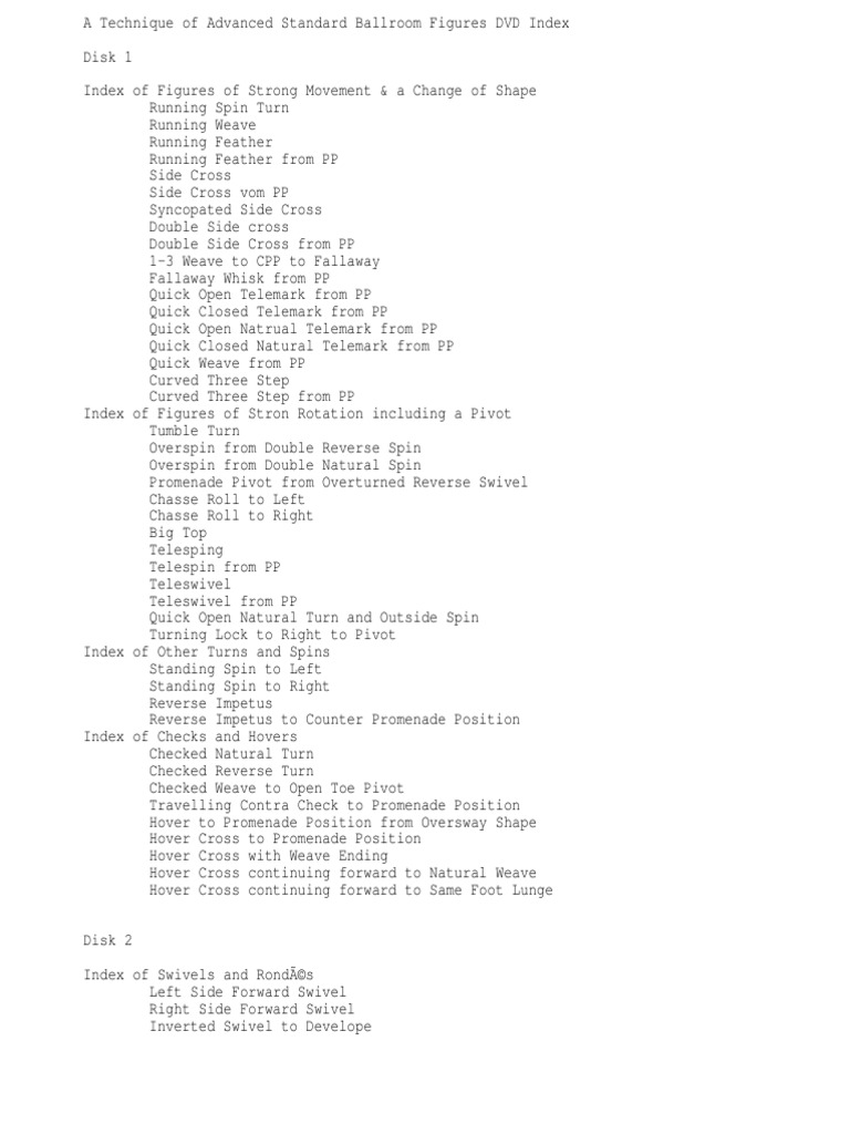 A Technique of Advanced Standard Ballroom Figures DVD Index | PDF ...