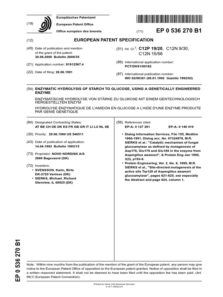 European Patent Specification C12P 19/20, C12N 9/30,: Enzyme | PDF ...
