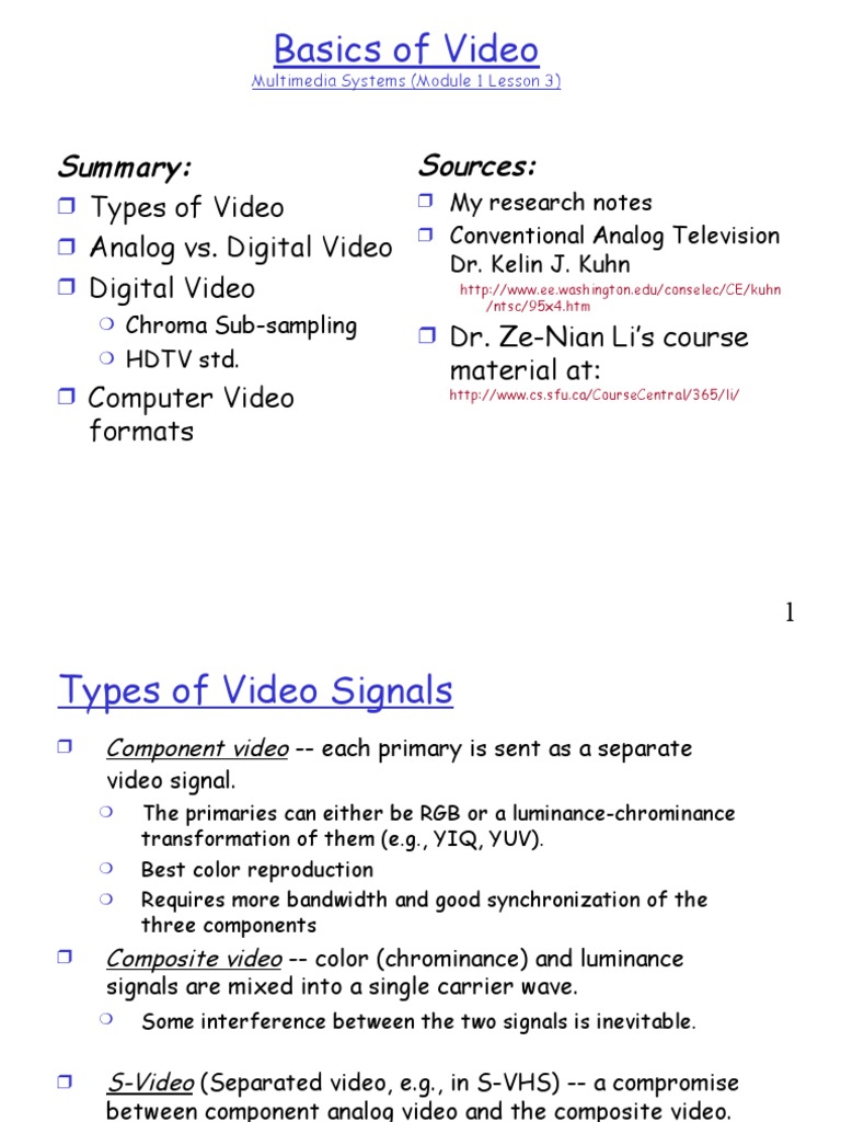 Ch1 Lesson2 Video Technology Basics | PDF | Video | Film Theory