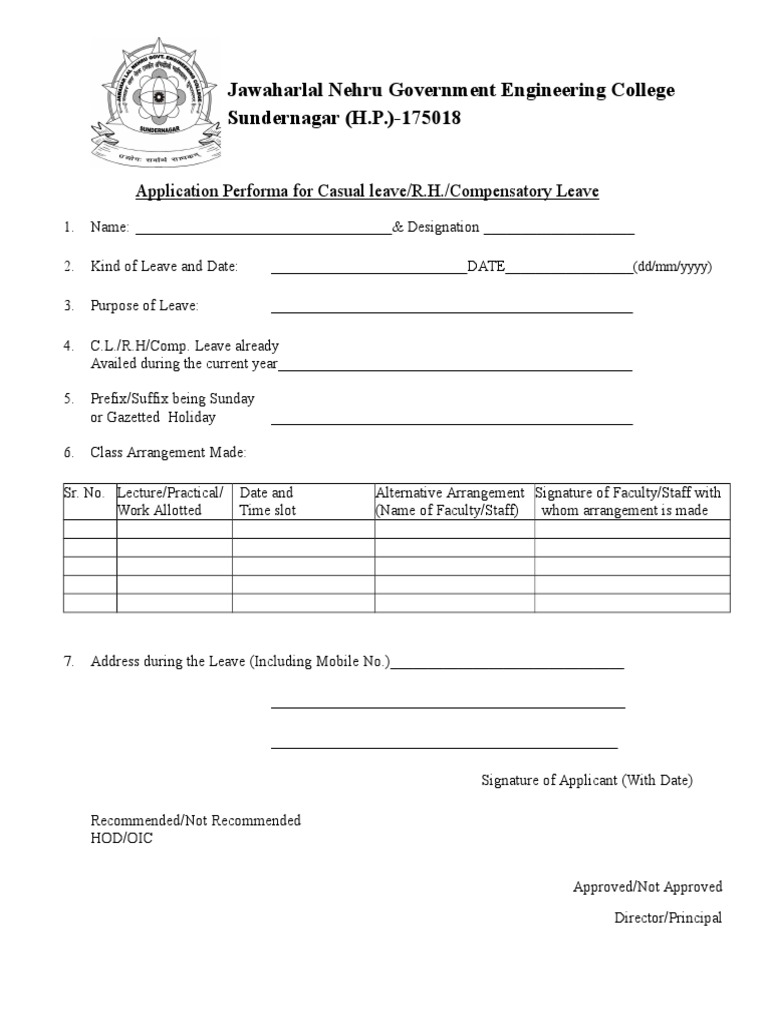 Casual Leave Application Form - JNGEC | PDF | Technology & Engineering