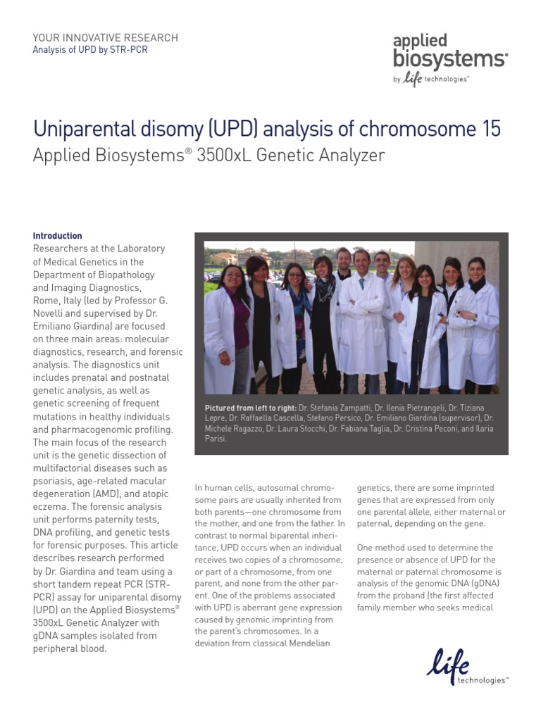 Uniparental Disomy (UPD) Analysis of Chromosome 15: Applied Biosystems ...