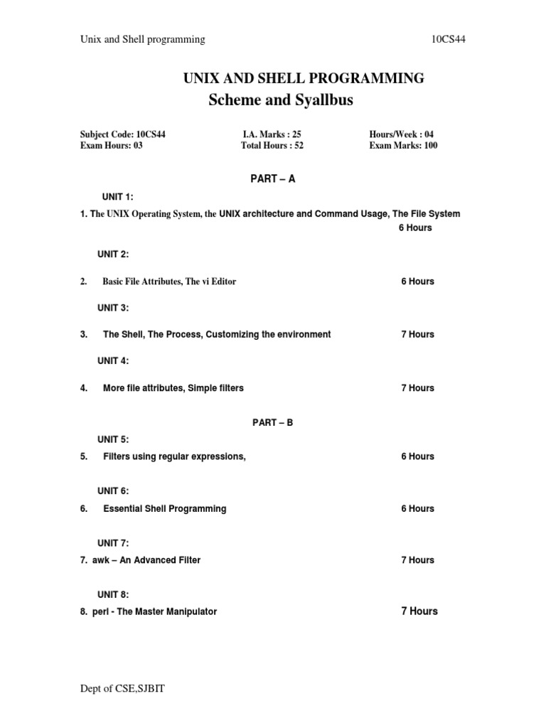 Cse-IV-unix and Shell Programming (10cs44) - Notes | PDF | Operating ... Cse-IV-unix and Shell Programming (10cs44) - Notes | PDF | Operating ...