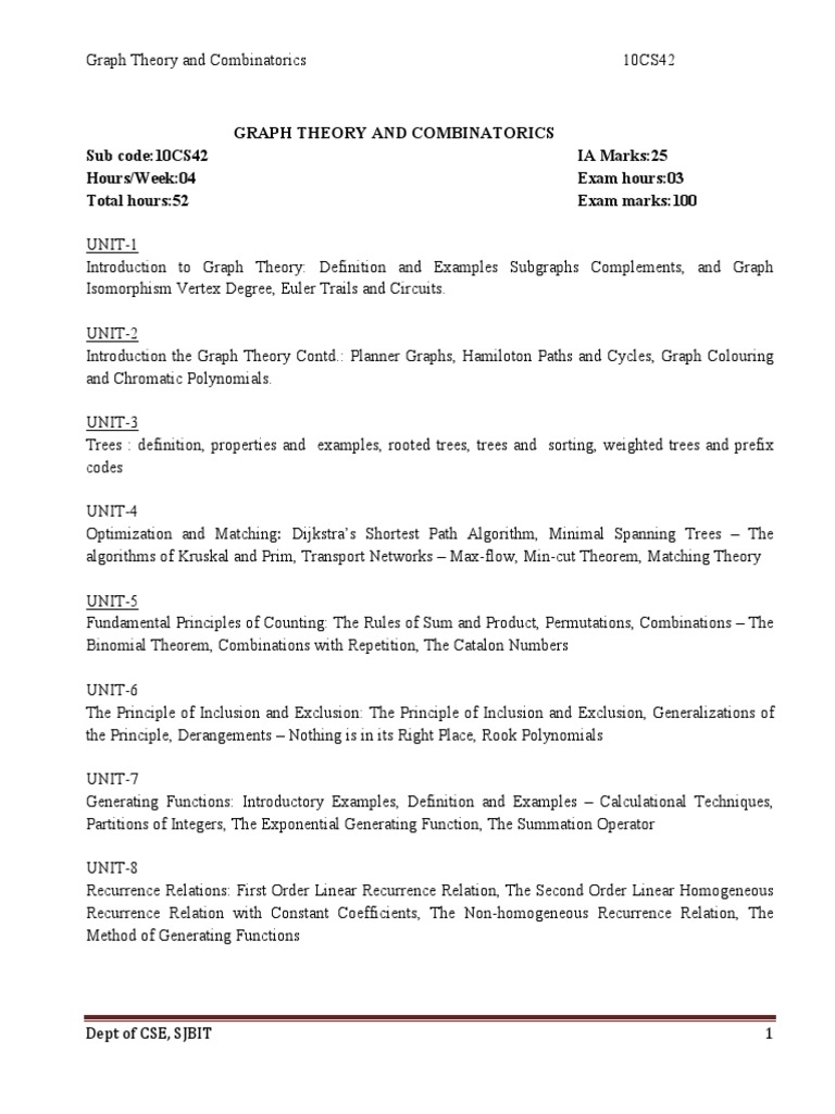 Cse Iv Graph Theory And Combinatorics 10cs42 Notes Pdf Vertex Graph Theory Visual Cortex 