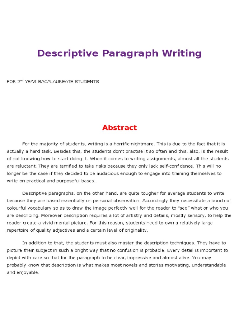 Descriptive Paragraph Writing Full | PDF | Vocabulary | Mind