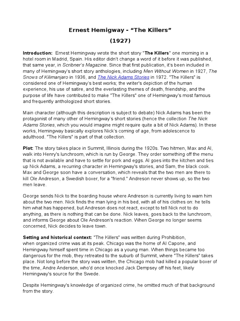 E. Hemingway - The Killers | PDF | Entertainment