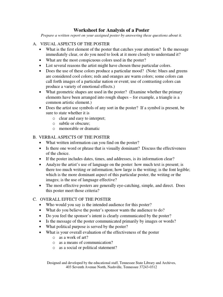 Poster Analysis Worksheet Guide | PDF