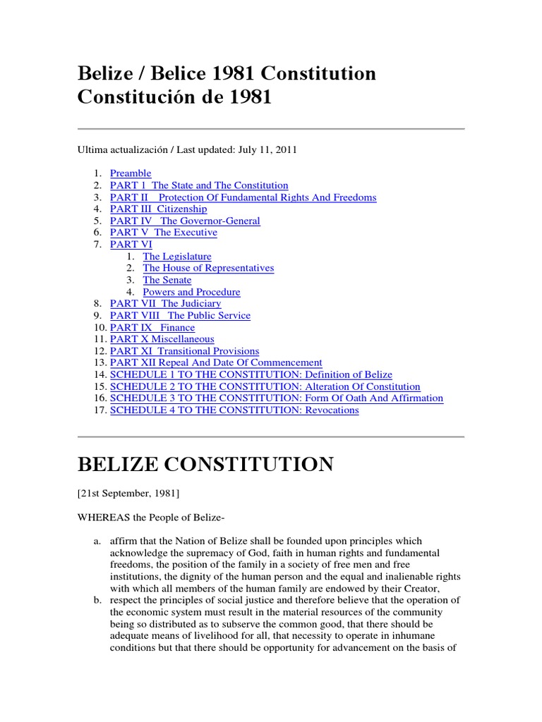 Belize / Belice 1981 Constitution Constitución de 1981 | PDF | Remand ...