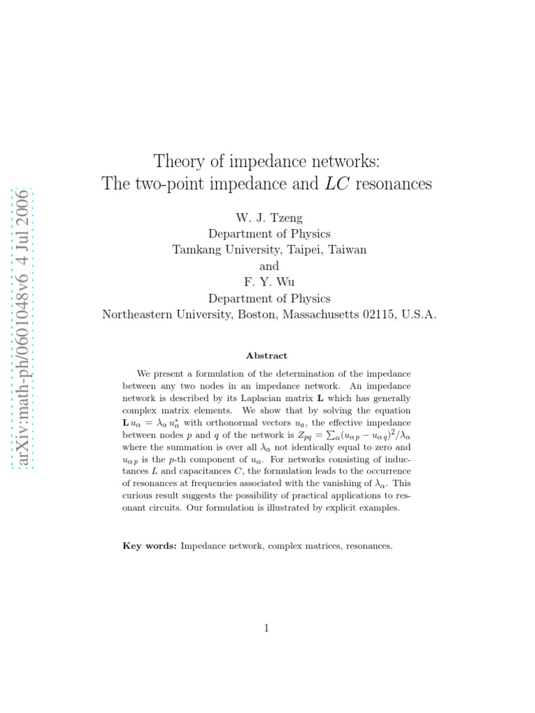 Theory of Impedance Networks: The Two-Point Impedance and LC Resonances ...