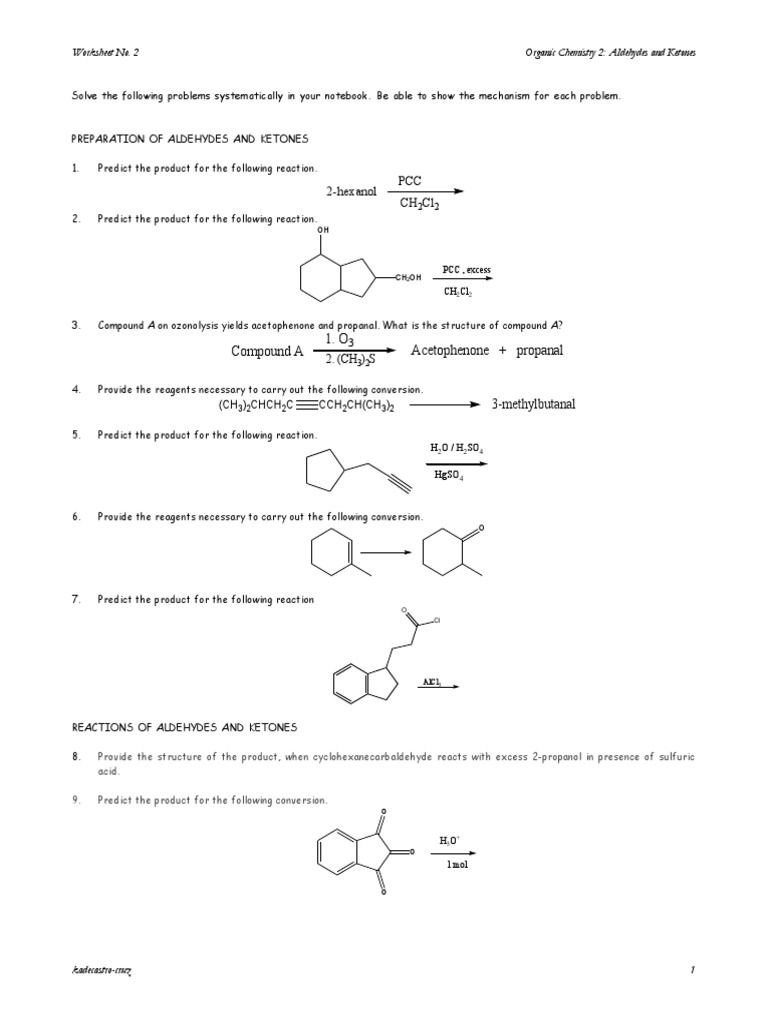Aldehydes and Ketones Worksheet 2 | PDF | Aldehyde | Ketone
