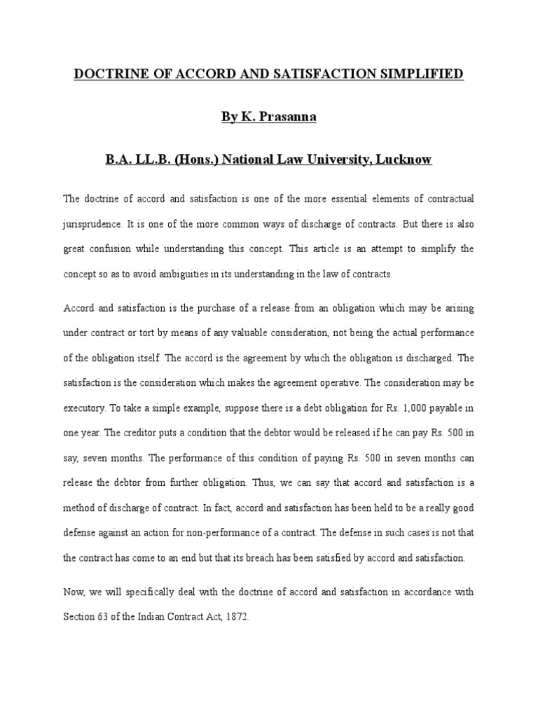 Accord and Satisfaction Simplified | PDF | Consideration | Breach Of ...