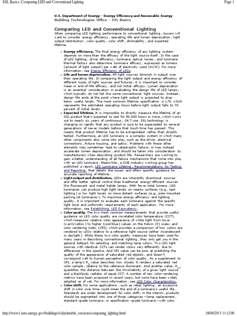 Comparing LED and Conventional Lighting: Building Technologies Office ...