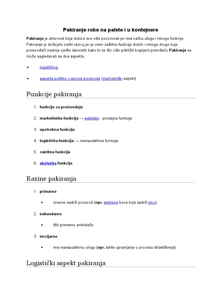 Pakiranje Robe Na Palete I U Kontejnere | PDF
