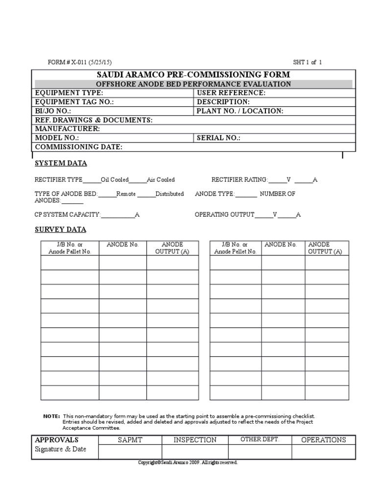 Saudi Aramco Pre-Commissioning Form: Sapmt Inspection Operations ...