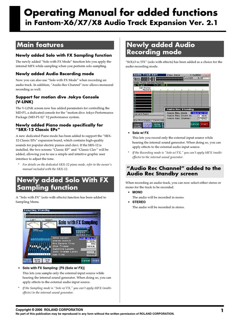 Operating Manual For Added Functions: in Fantom-X6/X7/X8 Audio Track ...