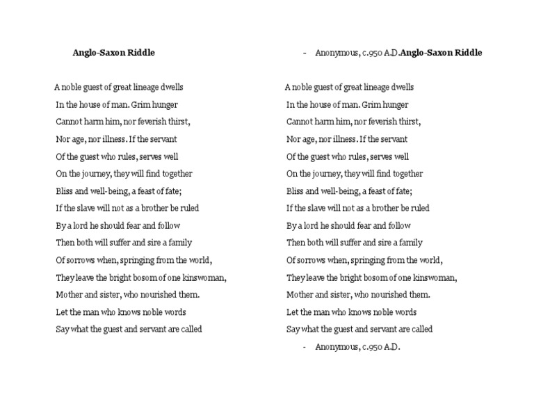 Anglo-Saxon Riddle Analysis | PDF