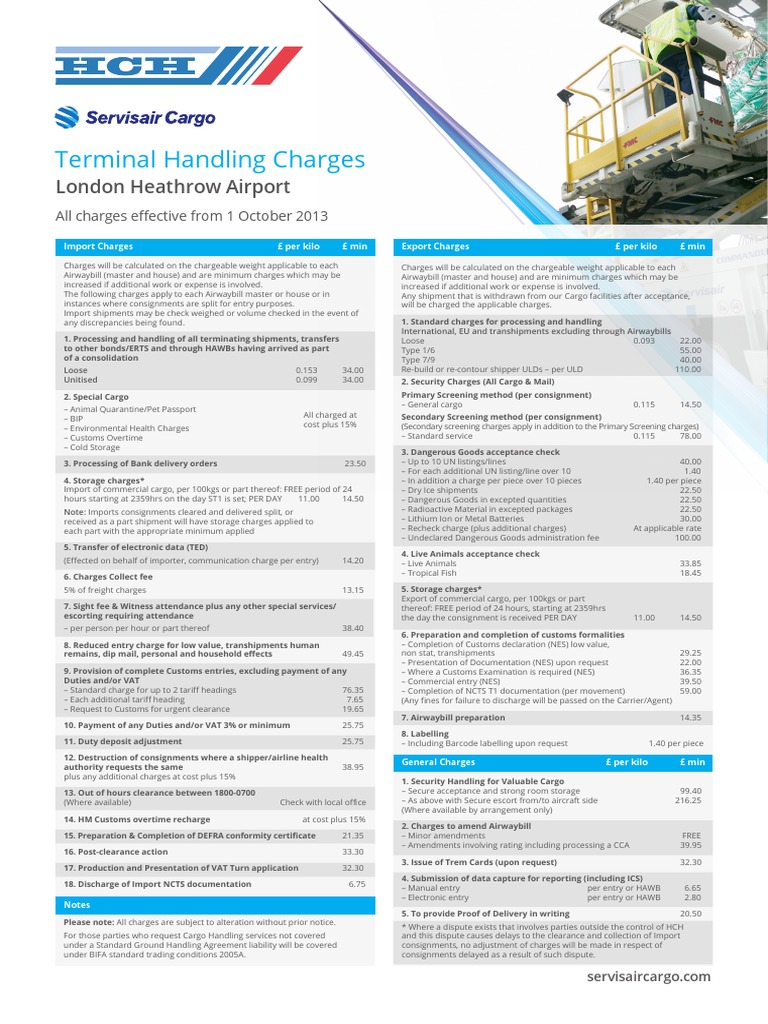 Terminal Handling Charges: London Heathrow Airport | PDF | Customs | Cargo