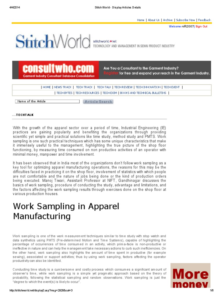 Work Sampling in Apparel | PDF | Sampling (Statistics) | Confidence Interval