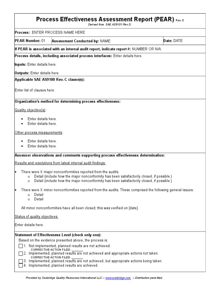 Process Effectiveness Assessment Report (PEAR) : Derived From SAE ...