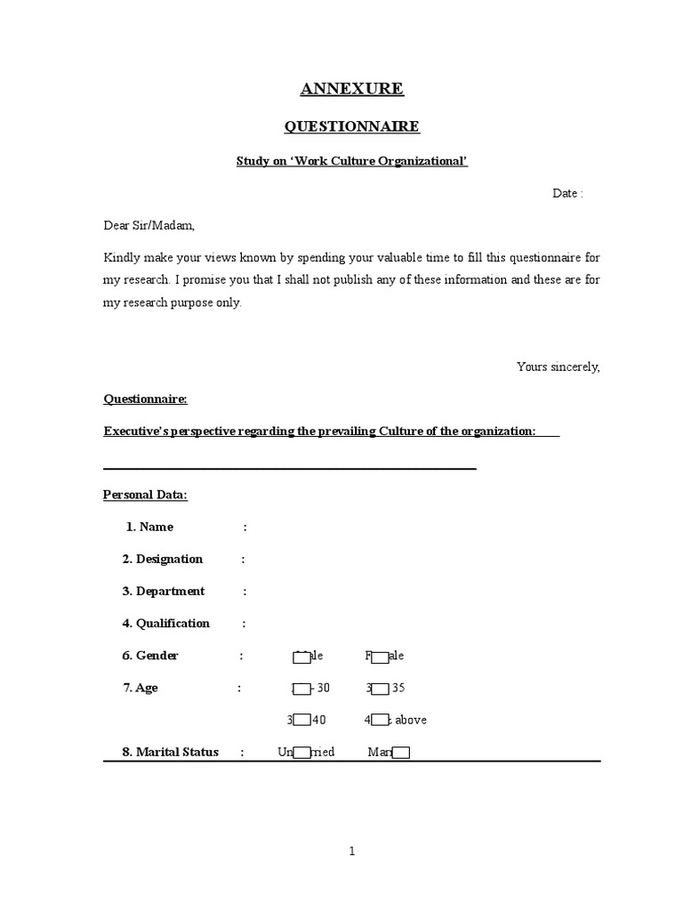 Work Culture Organizational Questionnaire | PDF