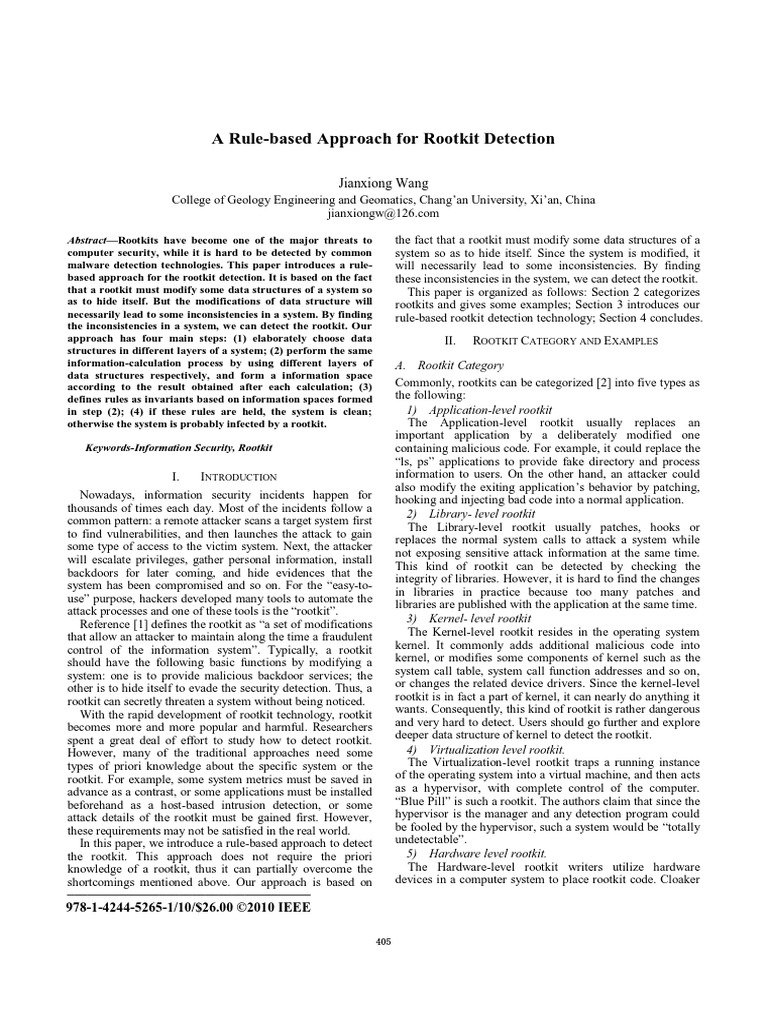 A Rule-Based Approach For Rootkit Detection: Jianxiong Wang | PDF | Kernel (Operating System ...