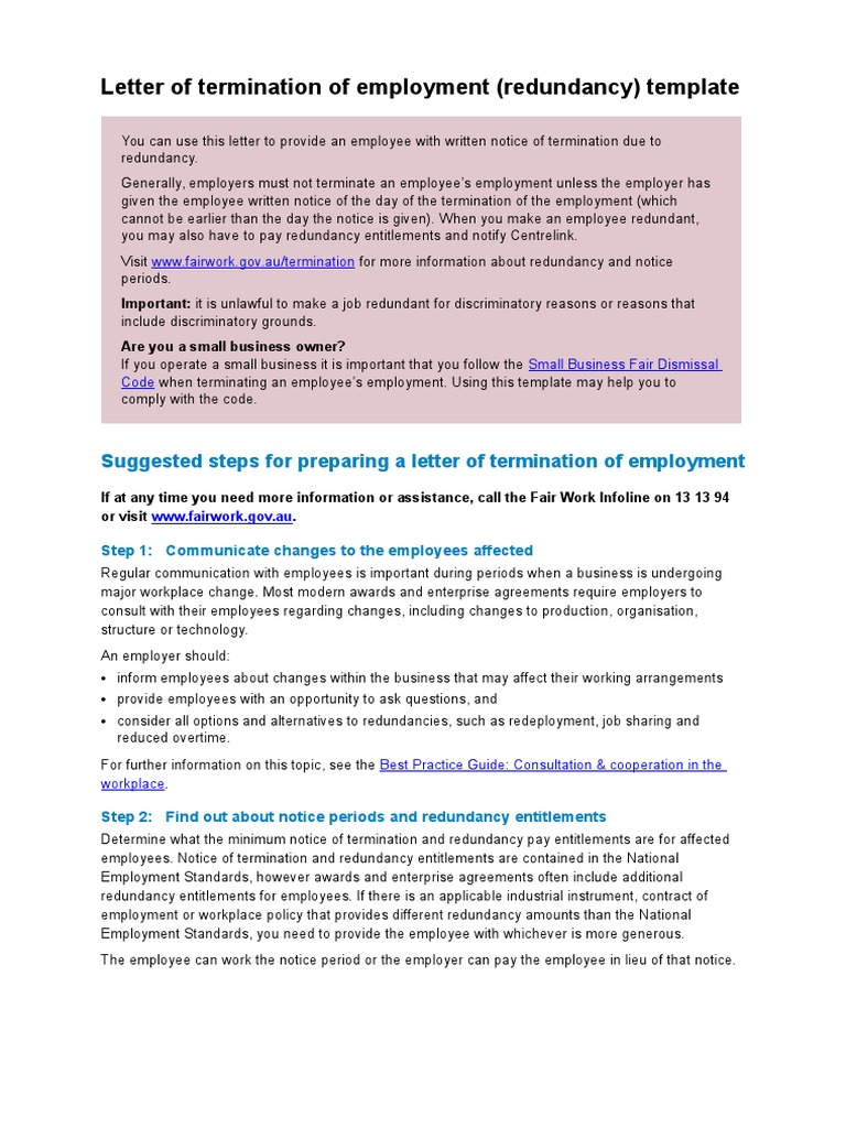 Termination of Employment Letter Template Redundancy | PDF | Layoff ...