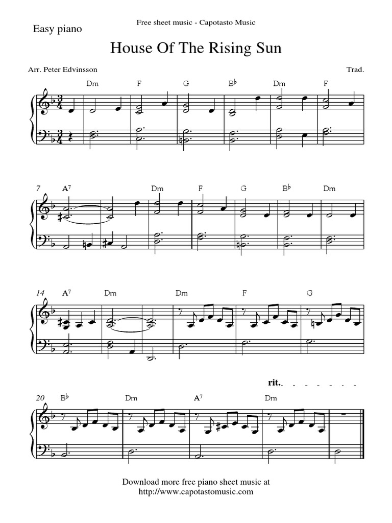 House of The Rising Sun: Easy Piano | PDF
