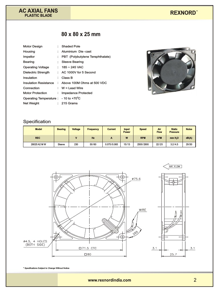 Ac Axial Fans Rexnord: Specification | PDF