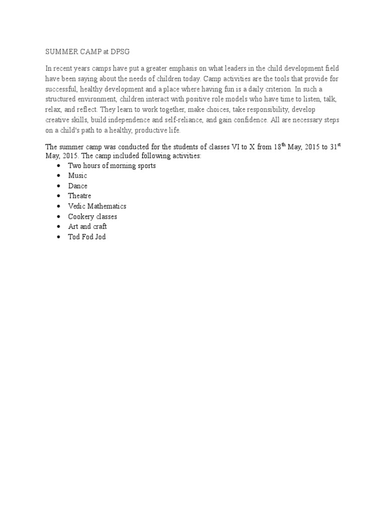 Summer Camp Report | PDF