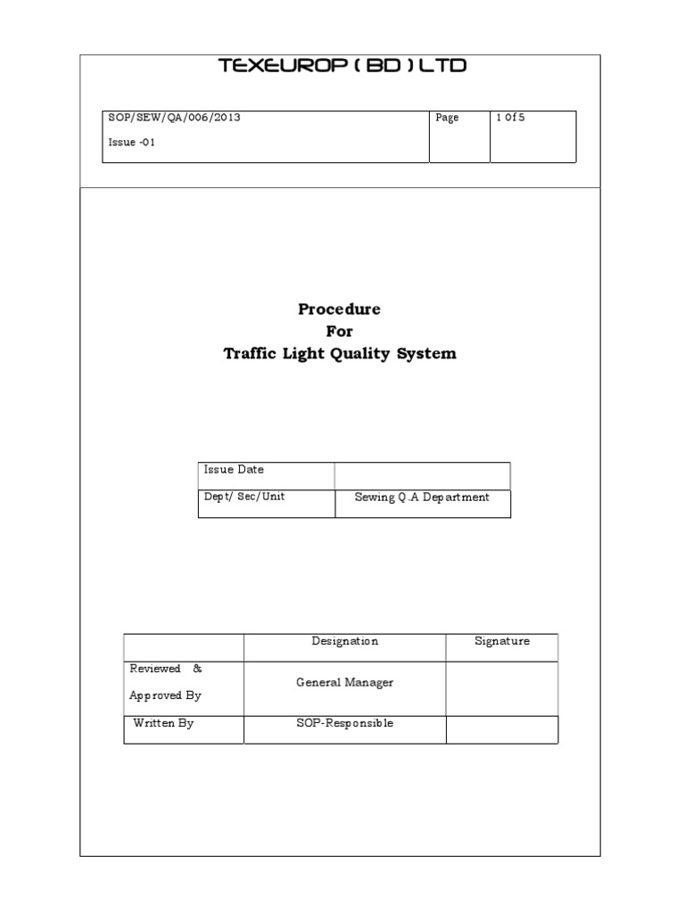 Procedure For Traffic Light Quality System-Libre | PDF | Quality ...
