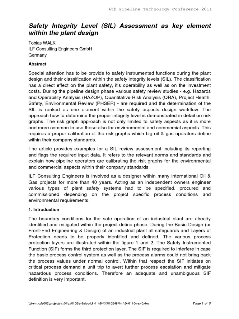 Safety Integrity Level (SIL) Assessment As Key Element Within The Plant ...