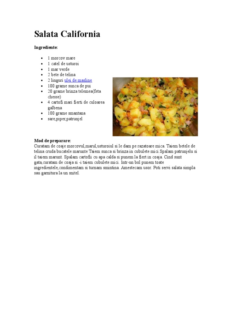 Salata California: Rețetă Rapidă și Delicioasă | PDF