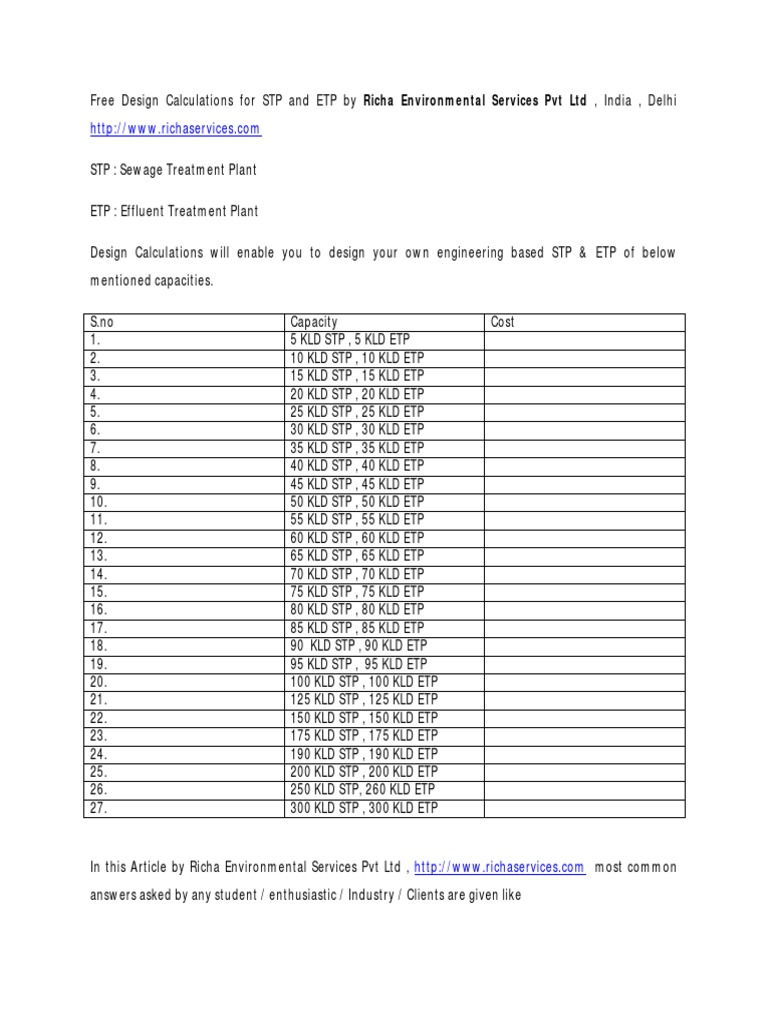 Free Design Calculations For STP and ETP by Richa Environmental ...