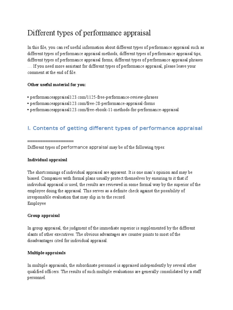 Different Types of Performance Appraisal | PDF | Performance Appraisal ...