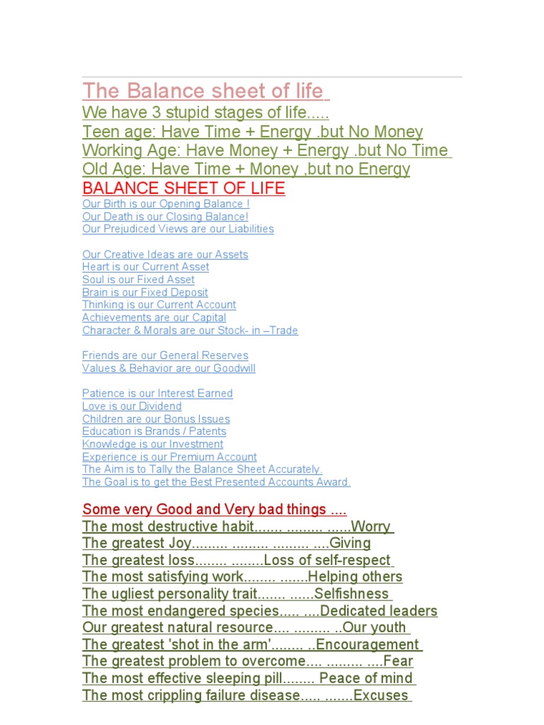 The Balance Sheet of Life | PDF | Balance Sheet | Business