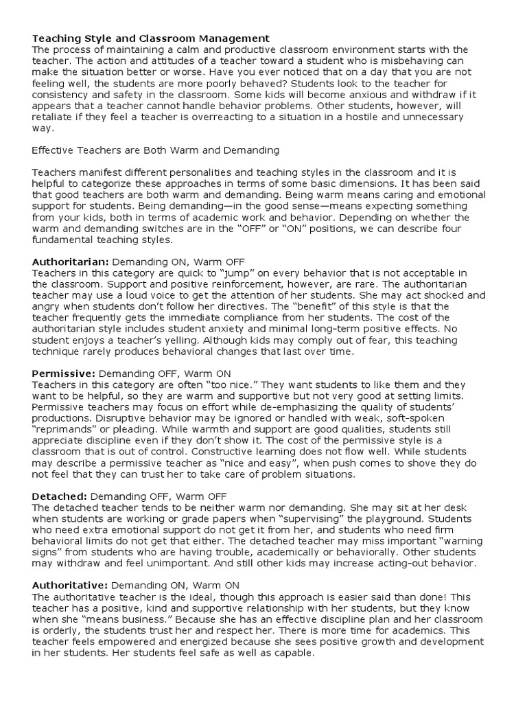 Teaching Style and Classroom Management | PDF | Classroom Management ...