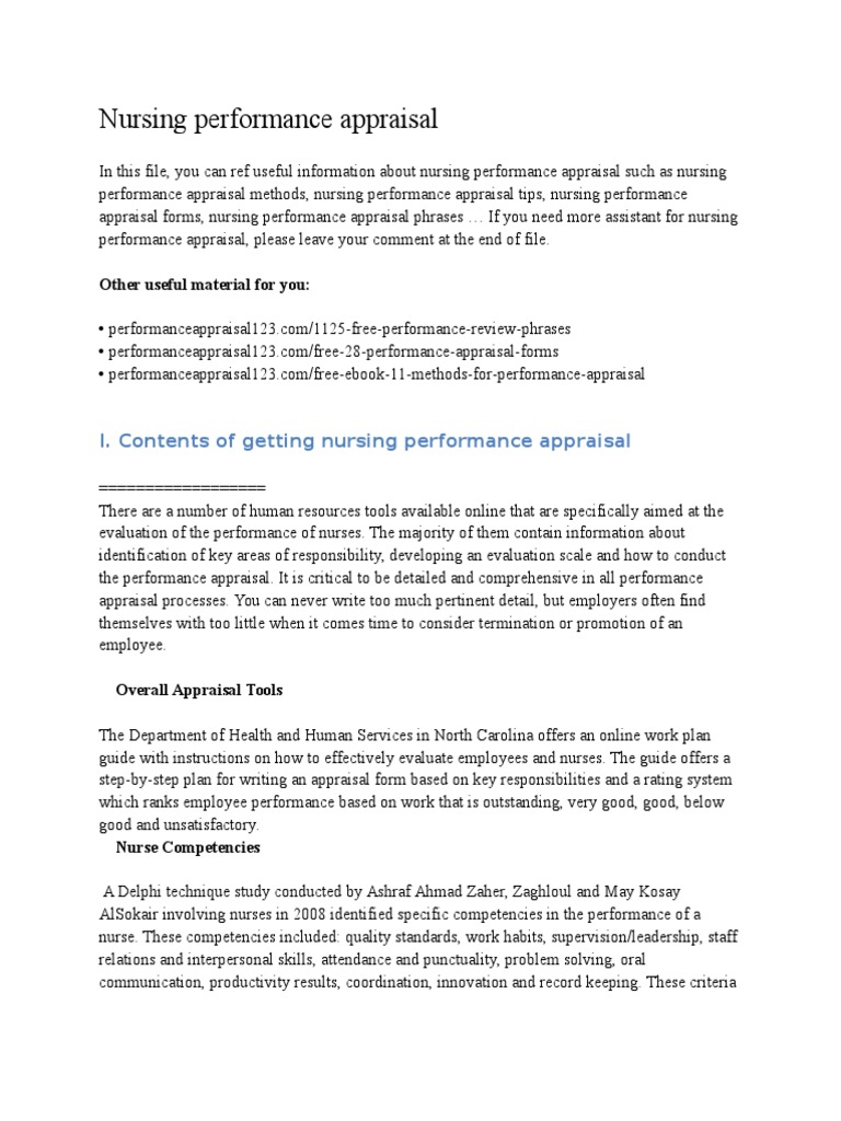 Nursing Performance Appraisal | PDF | Performance Appraisal | Nursing