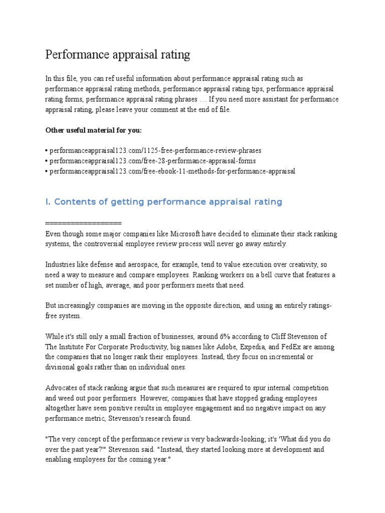 Performance Appraisal Rating | PDF | Performance Appraisal | Employment